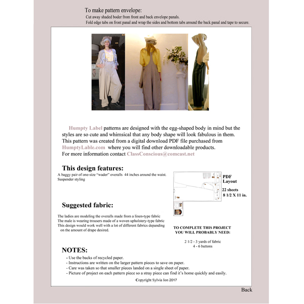 "wader" suspender overalls PAPER PATTERN download - HumptyLabel